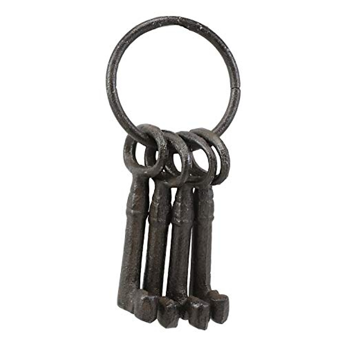 Ebros Gift Realistic Vintage Antique Design Cast Iron Jailer Keys Set of 4 On Ring Wall Accent Old World Halloween Costume Prop Pirate Skeleton Ship Jail Key Pack