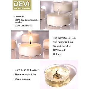 DEVI Soy Wax Tea Lights Candles 100 Pack Paraffin-Free, Soy Tealight Candles Bulk-4 Hours Long Burning, Unscented White Small Tea Candles-Burn Evenly, Candles for Woman, Wedding Baby Shower Favors
