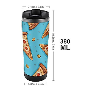 RTFGHJS 13oz Vacuum Insulated Stainless Steel Tumbler with Leakproof Lid Light Blue Pizza Slice 304 Stainless Steel Travel Mug Wide Mouth Coffee Cup for Hot & Cold Drinks (380ml)