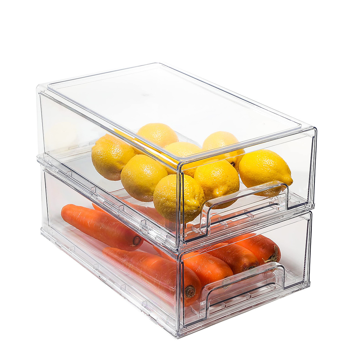 2 Pack Clear Pull-Out Bin Stackable Refrigerator Organizer Drawer Plastic Cabinets Pantry Storage Containers for Bedrooms Home Office Closet & Shoe Organization(13.5"X8.5"X5.5")