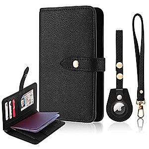 Small Womens Wallet Airtag RFID Blocking Leather – Holds Two Passports for Travel–Compact Bifold Clutch Credit Card Case with ID Window,Wrist Strap - Awesome Anniversary,Birthday Gift Choice - Black