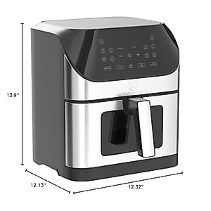 Air Fryer 8 Qt Large Size With Clear Window, 8 Presets, 3 Special Features Turn Reminder, Preheat, Light, True One-touch Panel, 360° Turbo Airflow Tech, Nonstick Basket,Stainless Steel