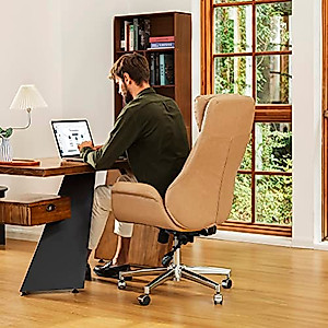 glitzhome Adjustable High-Back Office Chair Executive Swivel Chair PU Leather, Camel