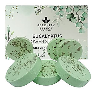 Serenity Select Eucalyptus Shower Steamers Organic Aromatherapy Shower Bombs with Essential Oil 6 Shower Vapor Tablets for Stress Relief & Relaxation. Great Stocking Stuffer for Christmas Hanukkah