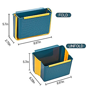 Small Hanging Kitchen Trash Can,Wall Mounted Collapsible Garbage Bin Foldable Mini Garbage Can Plastic Waste Bin Compact Portable Trash Can for Cabinet Office Bedroom Bathroom Kitchen Car (B-Blue)