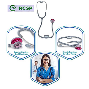 RCSP Dual Head Stethoscope For Doctors Medical Staff, Nurses And Medical Student Versatile, High Acoustic Sensitivity, Durable, and Comfortable for Medical Professionals Cardio Al Light Weight (GREY)
