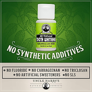 Uncle Harry's Tooth Whitener Powder | All Natural Enamel Support & Whitening Toothpaste for Sensitive Teeth | Powder Toothpaste for Gum Health & Fresh Breath (0.7 oz)
