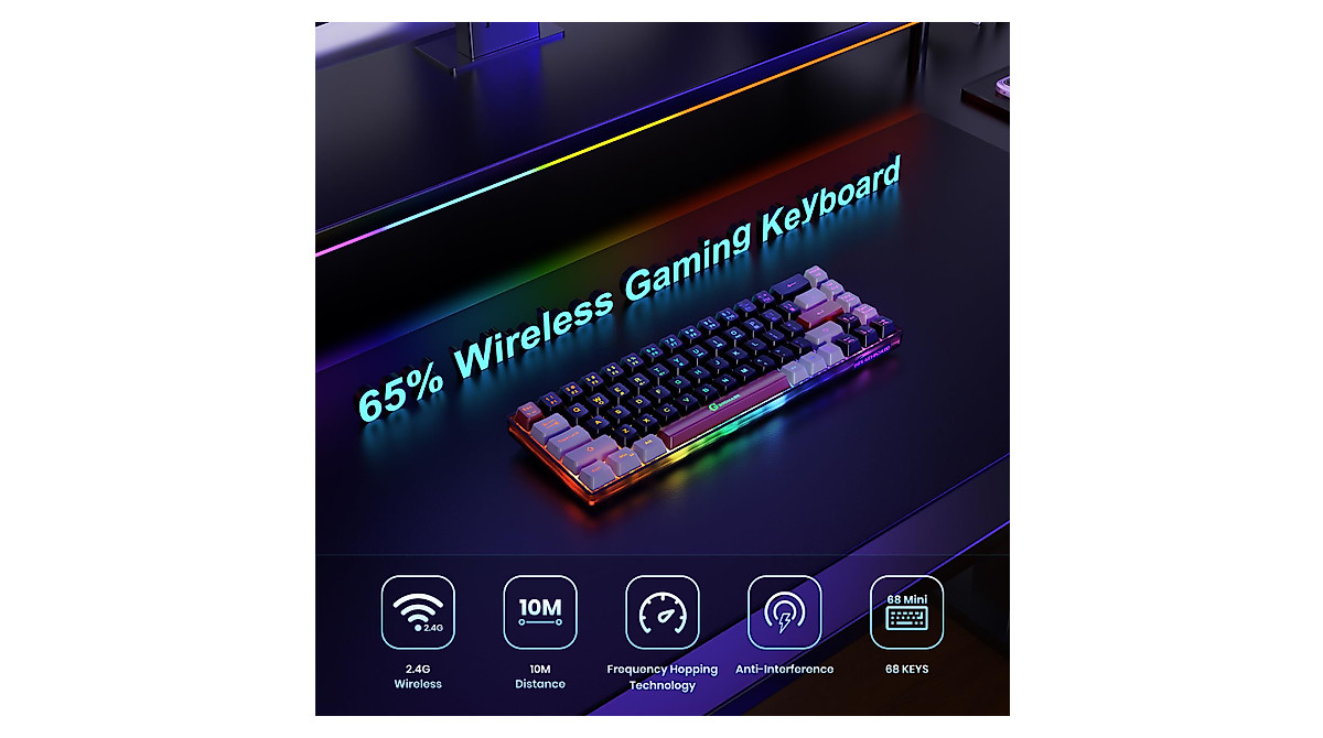 GEODMAER 65% Wireless Gaming Keyboard - Compact RGB Gaming Keyboard