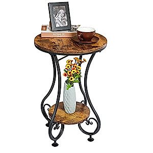 X-cosrack End Table, Round Side Table for Small Spaces, Coffee Tea Table Nightstand Home Decor for Living Room Balcony Bedroom Office,Rustic Brown & Black,15.75" L x 15.75" W x 24.0" H