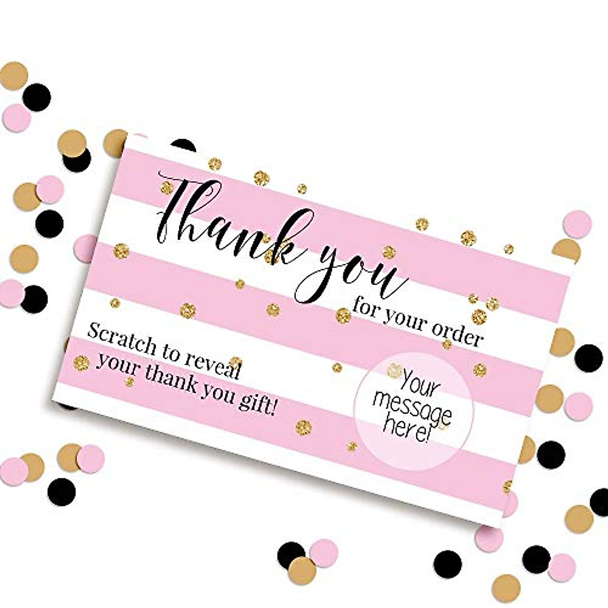 Pink Stripes Scratch & Win Customer Appreciation Package Inserts for Small Businesses, 20 2" X 3.5” Single Sided Insert Cards with Scratch Off Stickers included by AmandaCreation