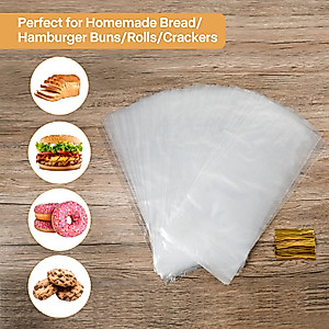 Spmarkt 100packs Plastic Bread Bags with 110 Twist Ties, Food Grade Plastic Bread Bags for Homemade Bread, Clear Bread Loaf Bags for Convenient Baking Storage Solution, Ideal for Home Bakers