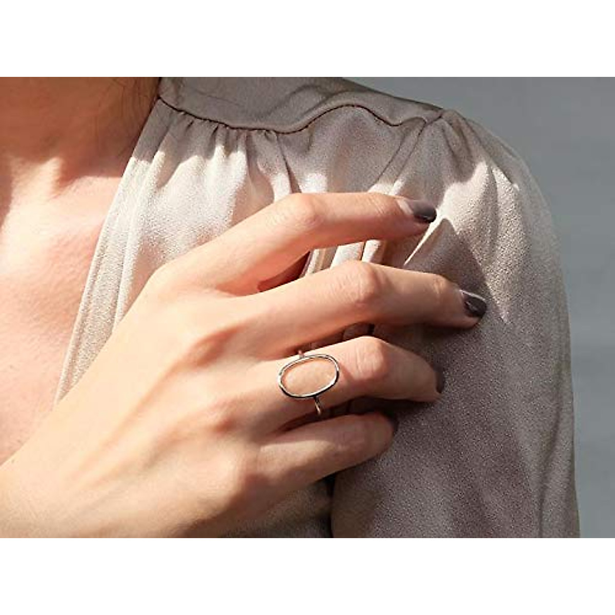 SOVATS Long Open Circle Ring for Women 925 Sterling Silver Rhodium Plated - Simple, Stylish &Trendy Nickel Free Ring, Size 7