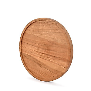 EDHAS Round Acacia Wood Serving Tray Decorative Tray Farmhouse Candle Holder Tray for Kitchen Counter Home Décor (12" x 12" x 1")