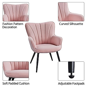 Yaheetech Accent Chair, Modern and Elegant Armchair, Linen Fabric Vanity Chair, Comfy Living Room Chair with Metal Legs and High Back for Living Room Bedroom Office Waiting Room, Set of 2, Pink