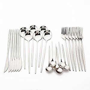Uniturcky 24 Piece Cutlery Set for 6 with Holder, Mirror Polished Silver Stainless Steel Flatware Set with Rack, Kitchen Restaurant Hotel Utensils, Silverware Sets with Holder, Hanging Flatware set