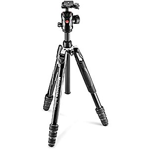 Manfrotto Befree GT 4-Section Aluminum Travel Tripod with 496 Center Ball Head, Black/Silver