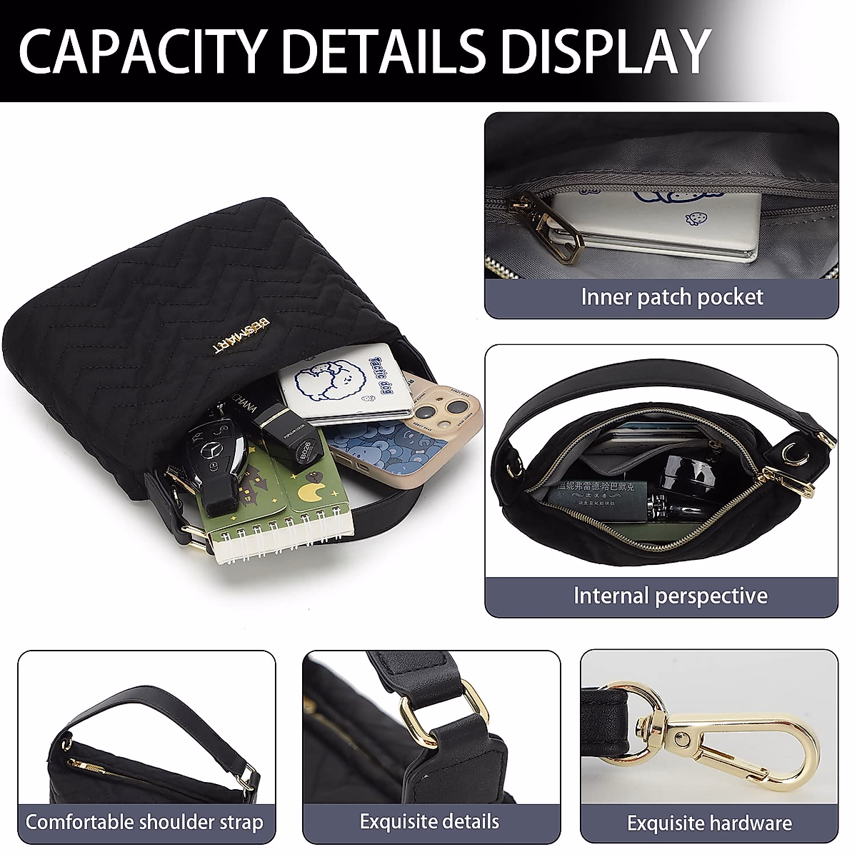 BE SMART Small Women Crossbody Bag with Wavy Embroidery Design Lightweight Casual Shoulder Handbag Simple Fashion Phone Bag Mini Purse for Ladies