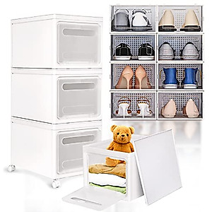 Goodies Lab Plastic Storage Bins With Lids + Shoe Boxes Clear Plastic Stackable - Storage Containers For Organizing + Shoe Organizer For Closet, Hat Organizer Closet Shoe Organizer Shoe Box