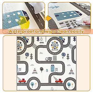 Baby Play Mat, Extra Large Folding Baby Crawling Mat, Waterproof Reversible Playmat Foam Non Toxic Anti-Slip Portable Kids Play Mat for Infant, Toddler (Animal World, 70in*78in*0.4in)