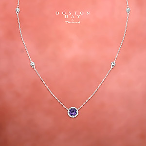 .925 Sterling Silver Genuine Purple Amethyst & Lab-Grown White Sapphire 5 Station Necklace - 20” Cable Chain - February