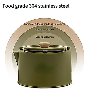 INKFUL Camping Kettle Camping Tea Kettle Coffee Kettle Large Outdoor Hiking Kettle 1L Outdoor Cookware Food Grade 304 Stainless Steel + Non-stick Coating Portable Kettle (green)