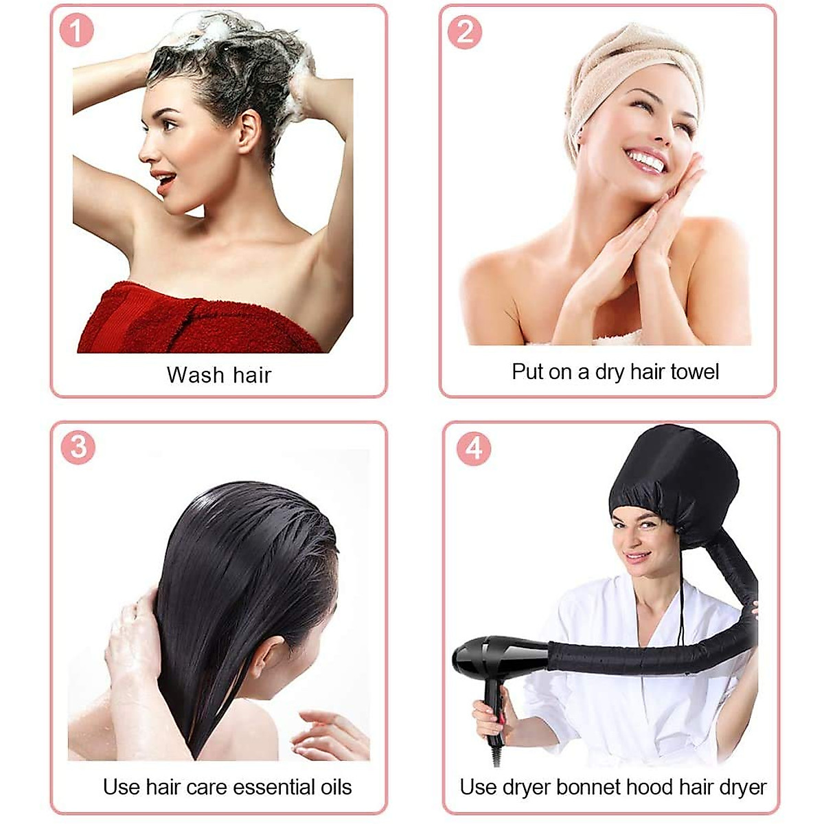 Bonnet Hair Dryer, ZEEFOO Portable Hooded Hair Dryer Attachment Cap for Styling, Curling and Hair Deep Conditioning, Soft Adjustable Large Hooded Bonnet for Hand Held Hair Dryer, Black