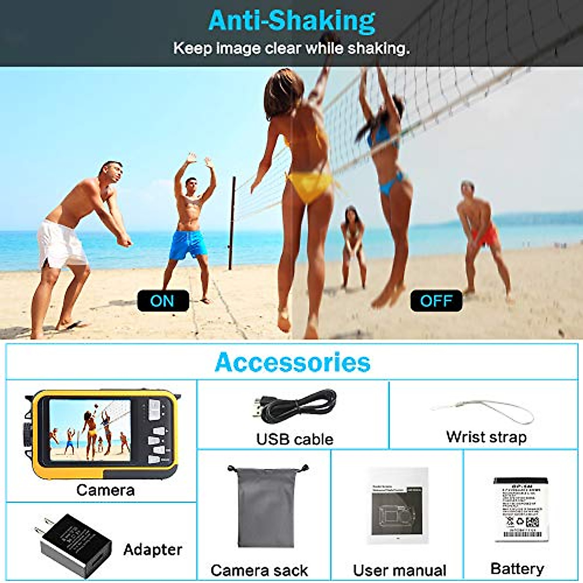 S & P Safe and Perfect Underwater Camera, Waterproof Camera Full HD 2.7K 48MP Waterproof Camera Digital with Dual Screen, 16X Digital Zoom and Self-Timer Yellow