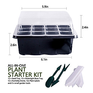 Easeen 12 Set Seedling Trays Seed Starter Kit- 144 Cells Plant Grow Kit, Garden Seed Propagator Premium Seedling Dome and Tray for Seeds Growing (12 Cells Per Tray)