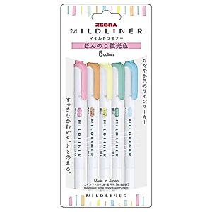 Zebra Mildliner WKT7-5C-N Highlighter, Slightly Fluorescent Colors, 5 Colors