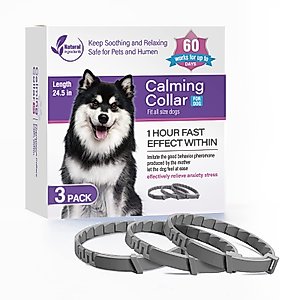 Dogs Calming Pheromones Collar 3 Packs Lasts 60 Days Relieve Reduce Anxiety or Stress 25 Inches Adjustable Relaxing Comfortable Collar Breakaway Design for All Small Medium and Large Dog