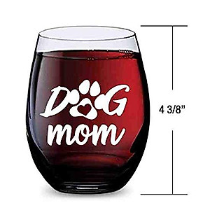 GSM Brands Stemless Wine Glass for Dog Lovers (Dog Mom) Made of Unbreakable Tritan Plastic and Dishwasher Safe - 16 ounces