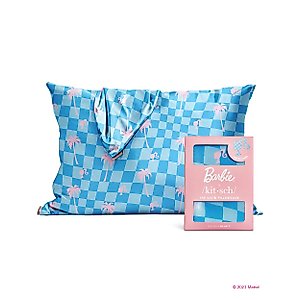 Barbie x Kitsch Satin Pillowcase with Zipper - Softer Than Silk Pillow Cases for Hair and Skin | Cooling Pillow Cases Covers | Satin Pillow Cases Standard Size 19x26 (Malibu Barbie, 1 Pack)