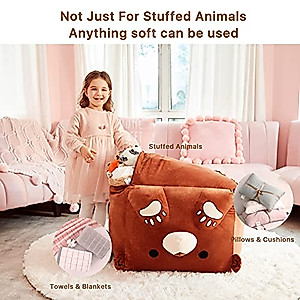 IKASA Bean Bag Chair Cover for Kids - Stuffed Animal Toy Storage Beanbag Chairs Bags for Toddler Girls Boys for Organizing Childrens Plush Toys - Soft Plush Long YKK Zipper (Brown Bear, Large)