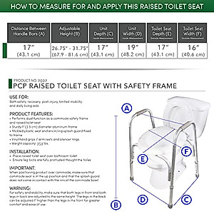 PCP Raised Toilet Seat and Safety Frame (Two-in-One), Adjustable Rise Height, Secure Elevated Lift Over Bowl, Made in USA, Regular