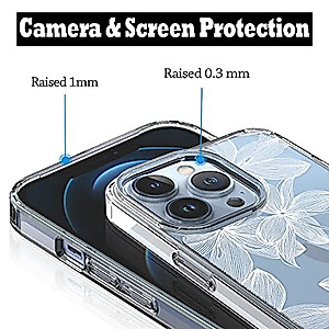 RANZ iPhone 13 Pro Max Case, Anti-Scratch Shockproof Series Clear Hard PC+ TPU Bumper Protective Cover Case for iPhone 13 Pro Max (6.7") - White Flower