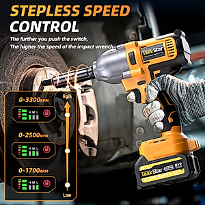 TaskStar Cordless Impact Wrench 1/2 Inch, 900N.m(664ft-lbs) High Torque Brushless Power Impact Gun, 21V 3300RPM Electric Impact Driver with 2x4.0Ah Battery & Fast Charger for Car Tires Truck