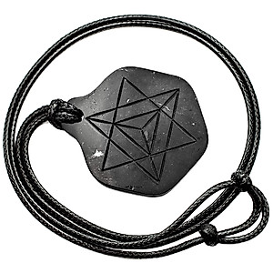 Wallystone Gems Shungite - Men's Jewelry - Merkaba - Sacred Geometry formulas Universe - Shungite Stone Type II - Pendant Necklace
