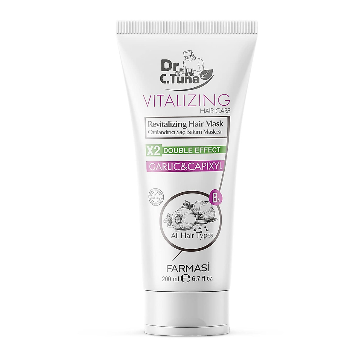 FARMASI Dr. C. Tuna Vitalizing Garlic Shampoo and Hair Mask - Natural Treatment for Hair Growth, Prevents Loss, Stimulates Growth with Capixyl