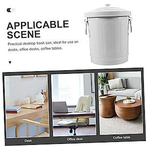 CHILDWEET Metal Trash Can with Lid Metal Container Office Trash Can Candy Tin Kitchen Compost Bin Desktop Garbage Can Make up Brush Holder Organizer Trash Storage Can Office Trash Container
