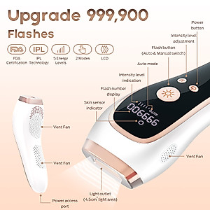 Laser Hair Removal, At-Home IPL Hair Removal for Women Permanent Hair Removal Device Upgraded to 999,900 Flashes Painless Hair Remover for Armpits Back Legs Arms Bikini Line