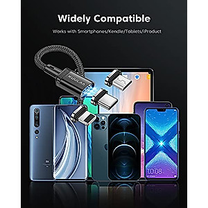 Kuulaa 3Pack Magnetic Charging Cable USB C,3A Fast Charging/Data Transmission with 3 in 1 Charging Tips Nylon-Braided Phone Cable Compatible for iProduct/Type C/Micro Device(3.3ft/3.3ft/3.3ft)