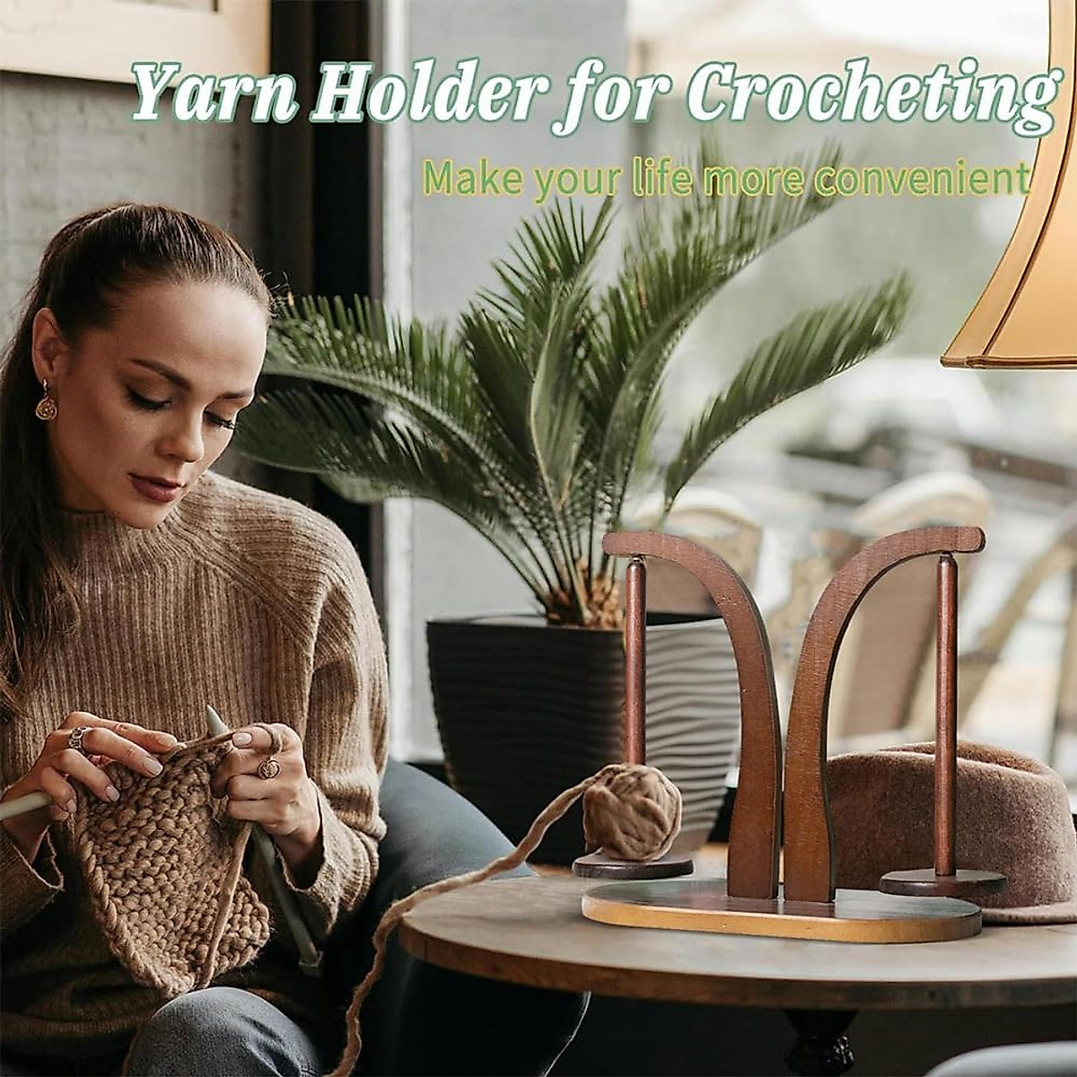 Nuhikap Yarn Holder, Magnetic Yarn Ball Holder, Double Yarn Spindle,Rotating Wooden Sewing Tool for Knitting, DIY Crafts