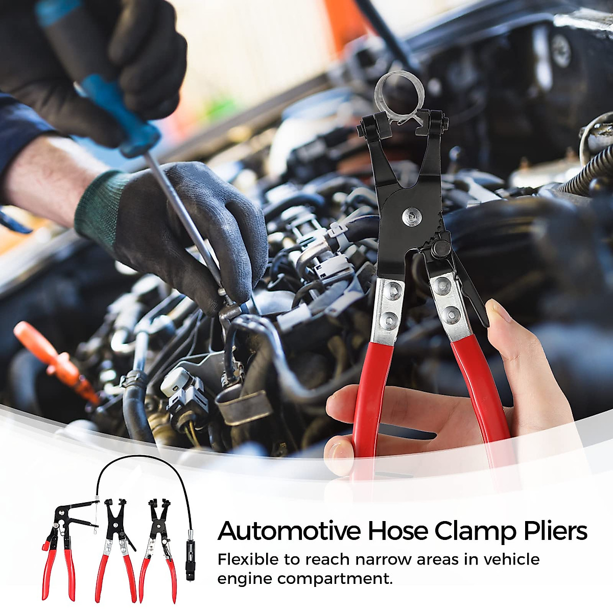 yeesport Vise Grips Locking Pliers 3PC,Hose Clamp Pliers,Remover Kit with Long Reach Wire Spring Hose Clamp Pliers for Automotive Coolant Radiator Heater and Water Hose with Band Flat or Large Clamps