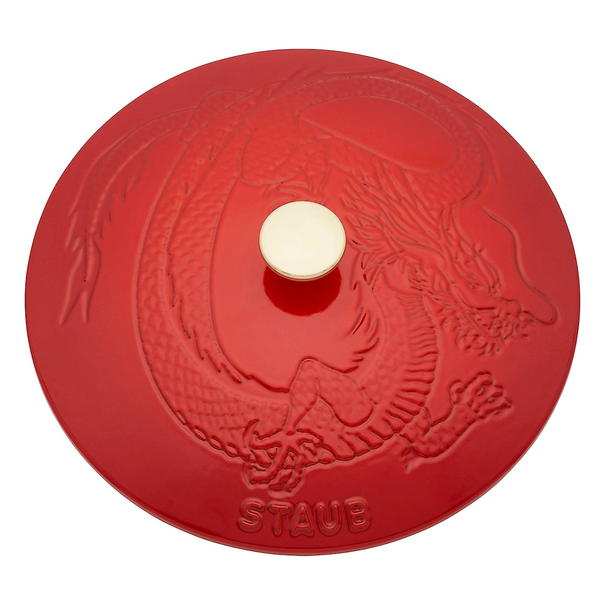 STAUB Specialty Shaped Dutch Cast Iron 3.75-qt Essential French Oven Dragon Lid-Cherry