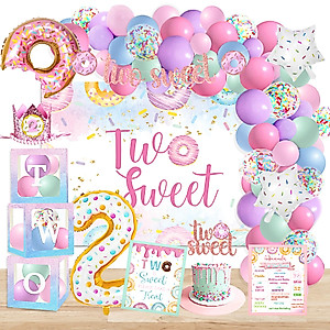 YSHMFEUX Two Sweet Birthday Party Supplies Decorations, Two Sweet Donut Ice Cream Birthday Party Decorations, Baby Girl 2nd Birthday Decorations, 2nd Birthday Decorations for Girl