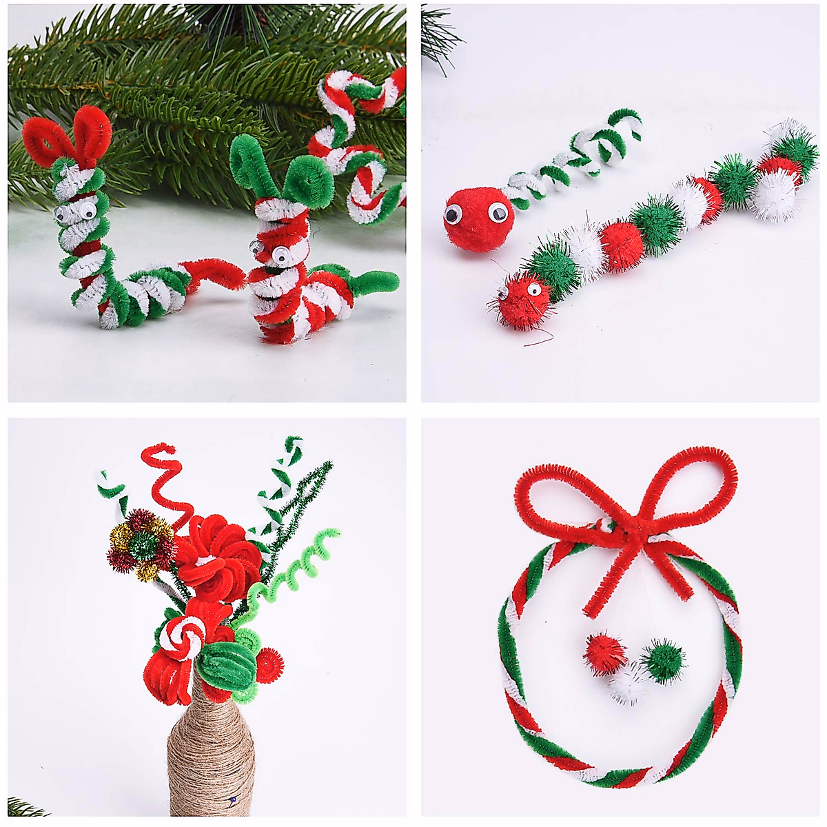 Livder Christmas Pipe Chenille Cleaners Stems Set, DIY Art Craft Pom Poms, Self Adhesive Wiggle Eyes Supplies Decorations