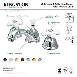 Kingston Brass KS3961PX Restoration Widespread Lavatory Faucet with Porcelain Cross Handle, Polished Chrome,8-Inch Adjustable Center