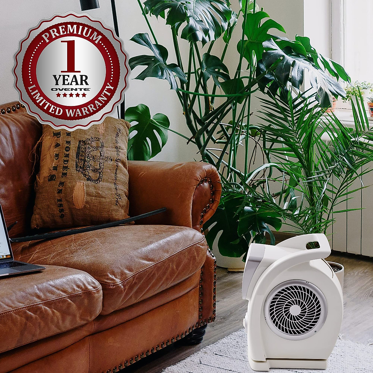 OVENTE Electric Blower Floor Fan 15" with 3-Speed Control, 90° Oscillating and 45° Manual Pivoting Head, Low-Noise Technology and Easy to Clean Air Filter Ideal for Home, Bedroom, Office, White BF74W