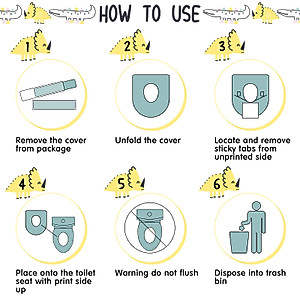 50 Pack Extra Large Toilet Seat Covers Disposable Waterproof Toddler Toilet Covers, Individually Wrapped Portable, Ideal for Kids and Adults, Potty Training in Restrooms (Delicate Dinosaur)