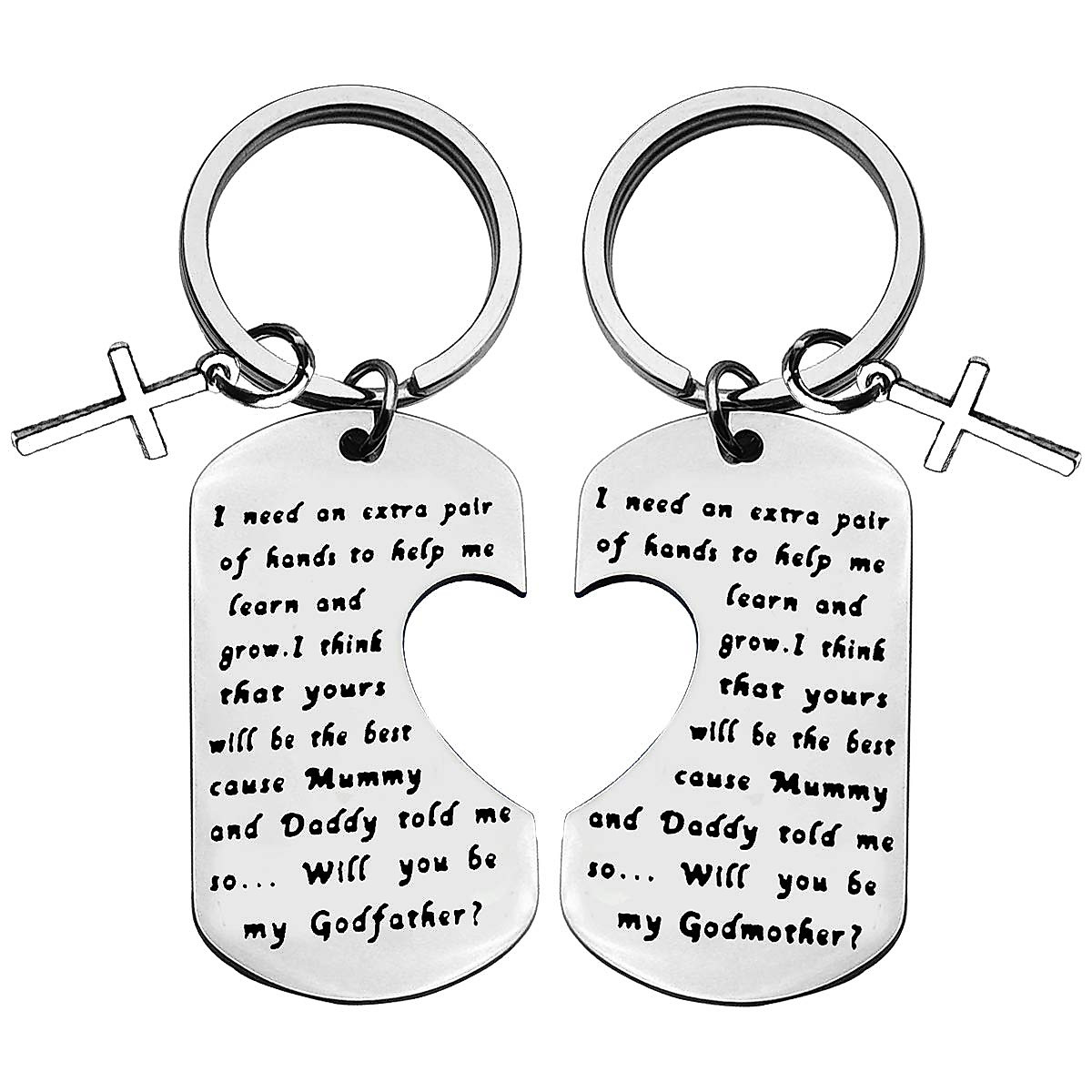 Dabihu Godparent Gifts from Godchild Will You Be My Godmother/Godfather Keychain Set Christening Gift Godparents Announcement Jewelry First Communion Gift for Godmother Godfather Baptism Gift Keyring